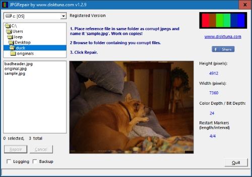 Software to Repair corrupt and damaged JPEG files